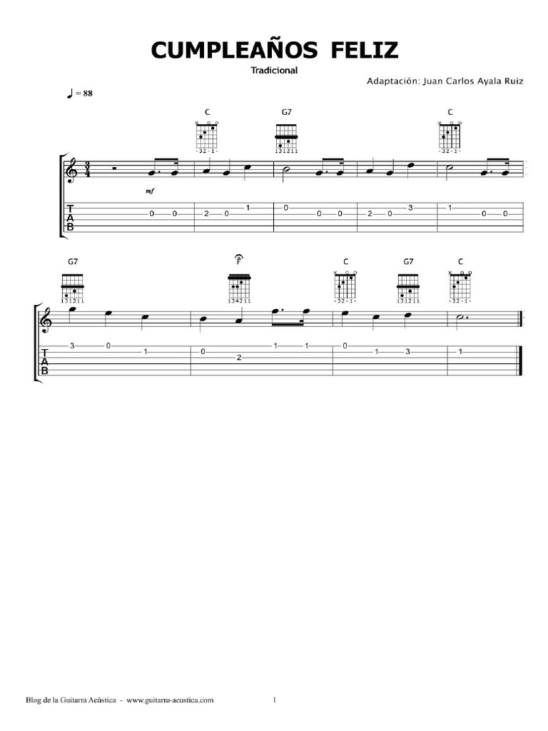 Cumpleaños Feliz Guitarra TAB | PDF