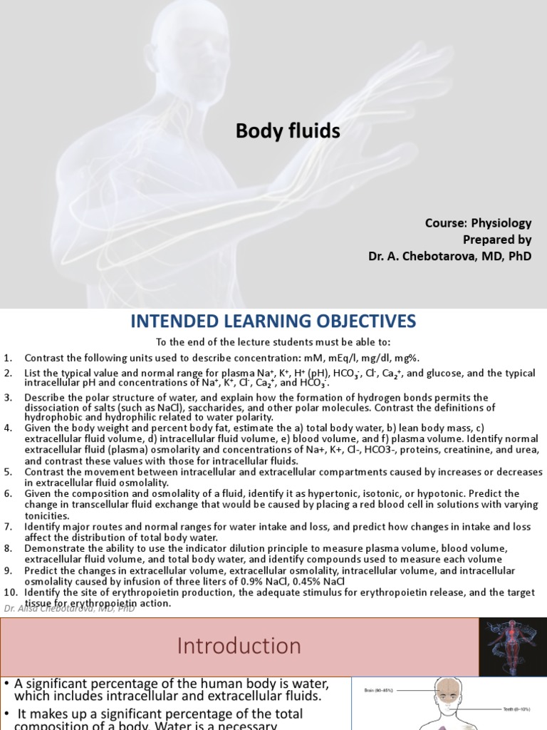Understanding Body Fluids and Composition | PDF | Osmosis | Chemistry