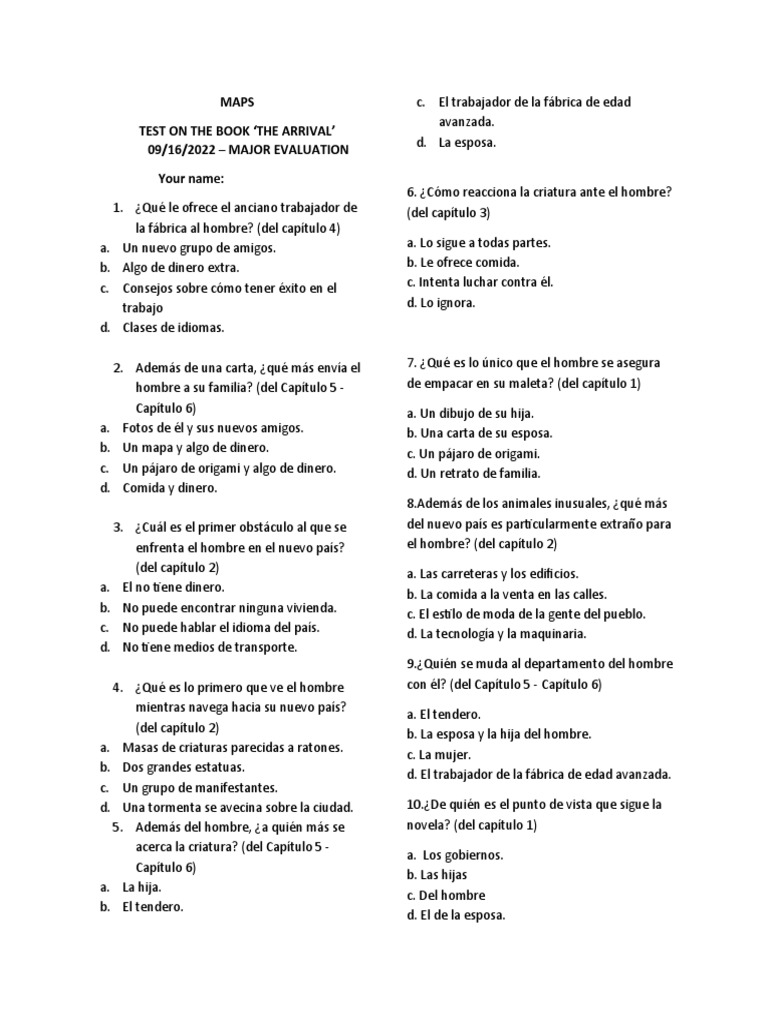 MAPS Test On The ARRIVAL | PDF