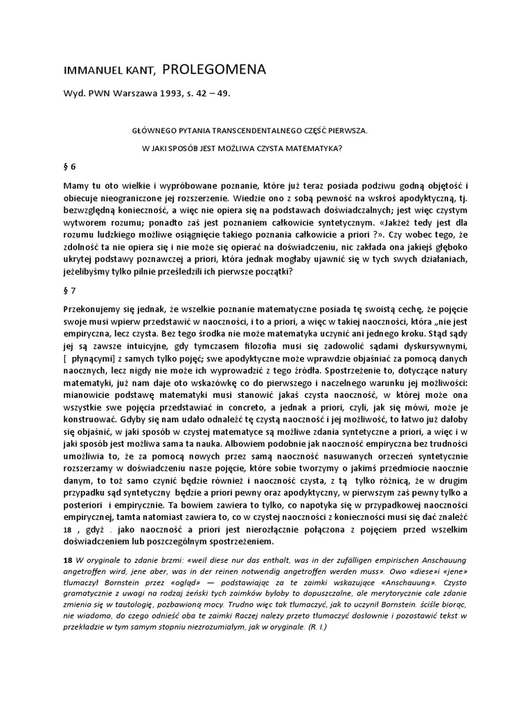 Fil. TEXT Kant Prolegomena | PDF