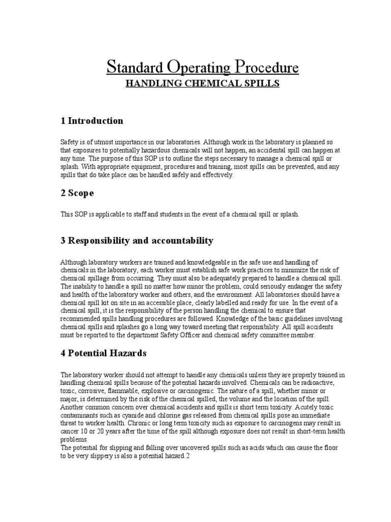 Standard Operating Procedure For Chemical | PDF | Laboratories ...