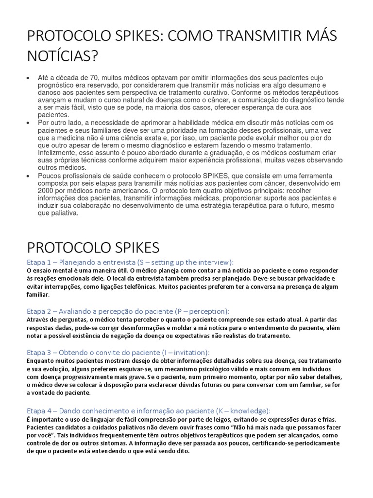 Protocolo Spikes - Como Transmitir Mas Noticias | PDF | Câncer ...