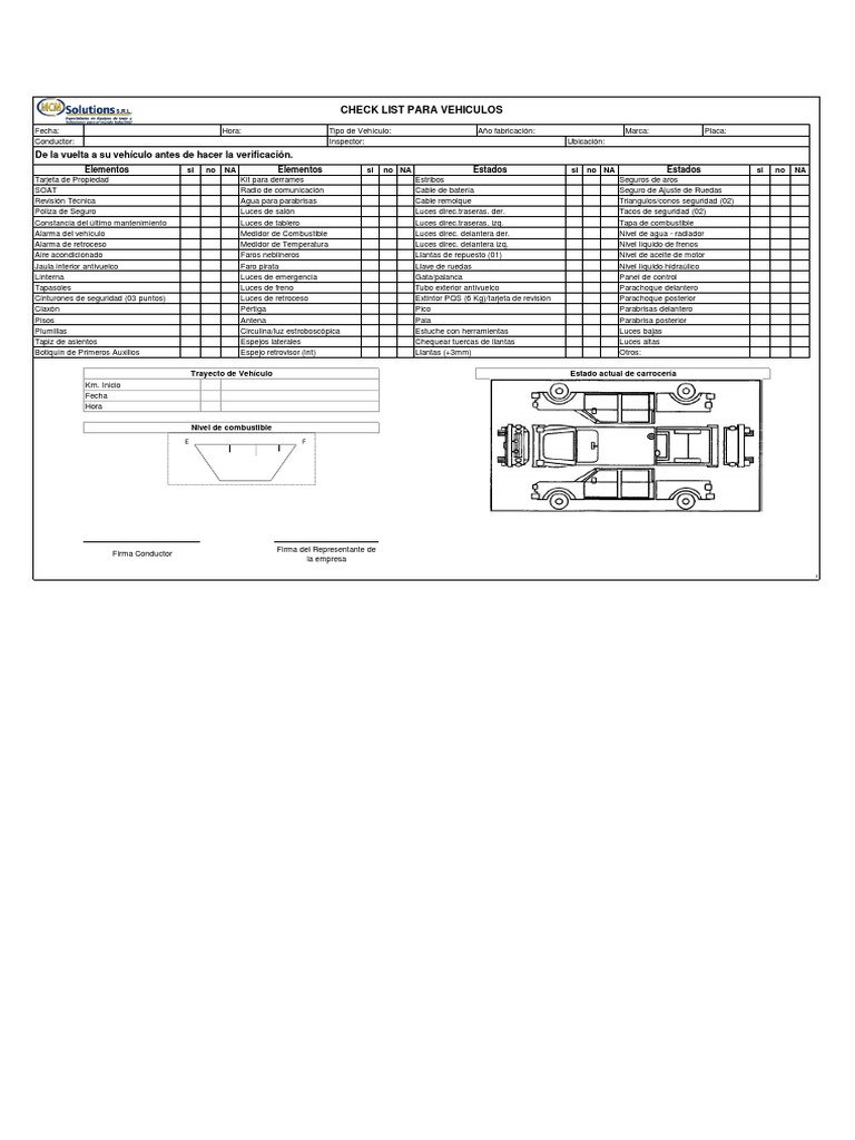 Check List de Inspección Camionetas | PDF | Vehículos | Carros deportivos