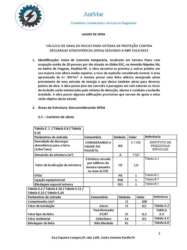 Laudo SPDA - Usina de Concreto. | Download grátis PDF | Eletricidade | Engenharia Elétrica