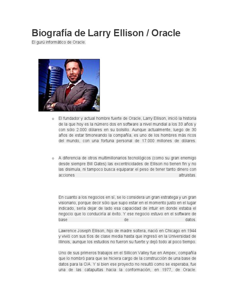 Biografía de Larry Ellison 2 | PDF | Oracle Corporation | Microsoft