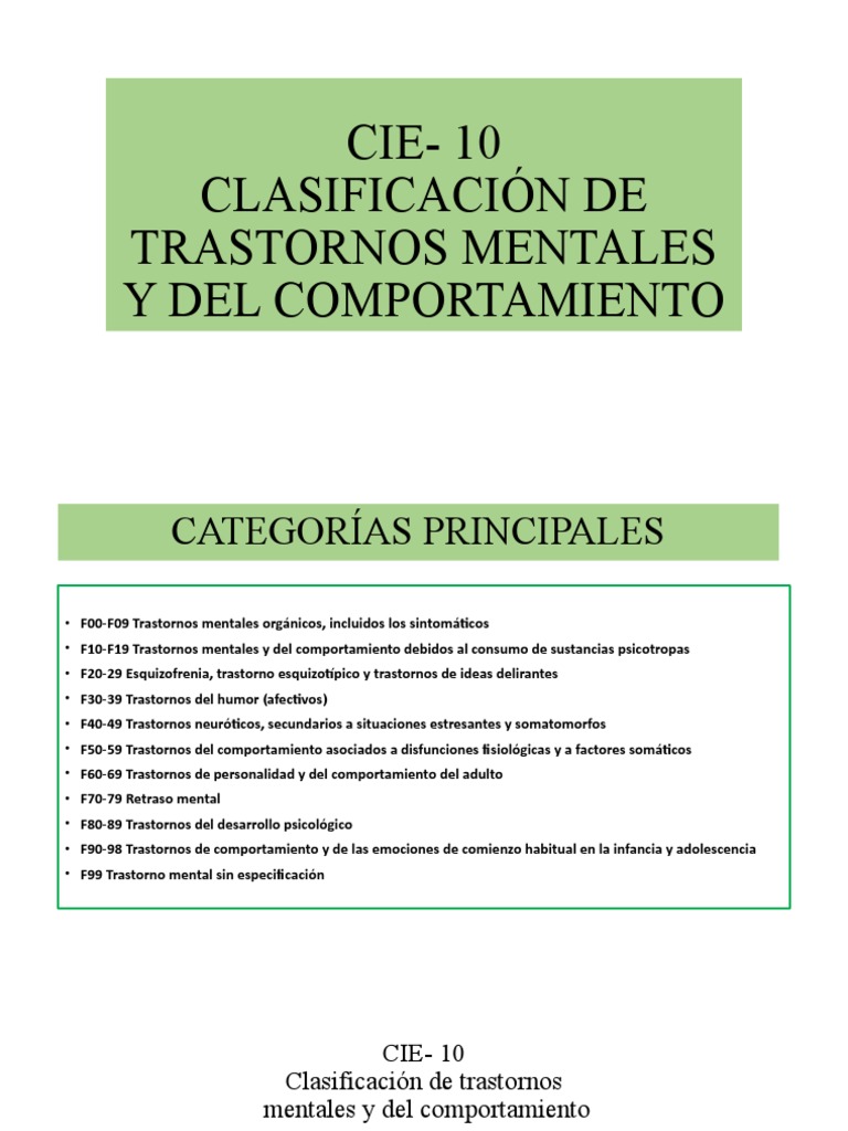 CIE-10 Clasificación de Trastornos Mentales Y Del Comportamiento | PDF | Discapacidad ...