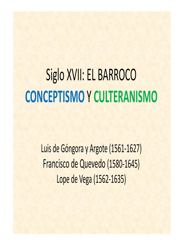 Siglo XVII BARROCO CULTERANISMO Y CONCEPTISMO | PDF
