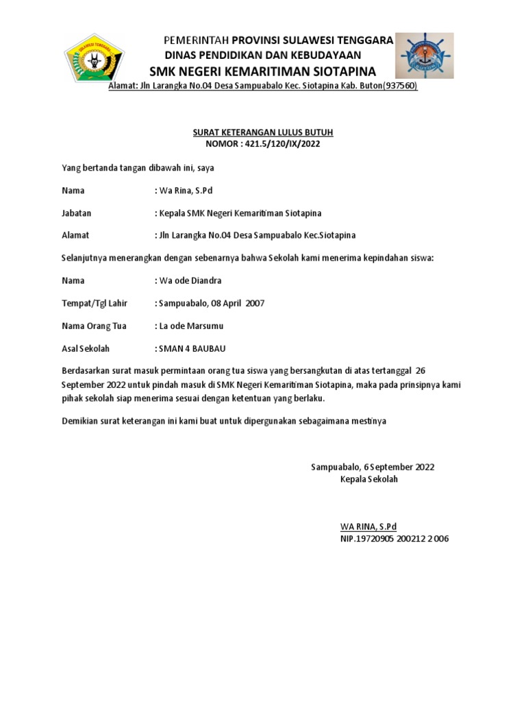 Surat Keterangan Lulus Butuh | PDF