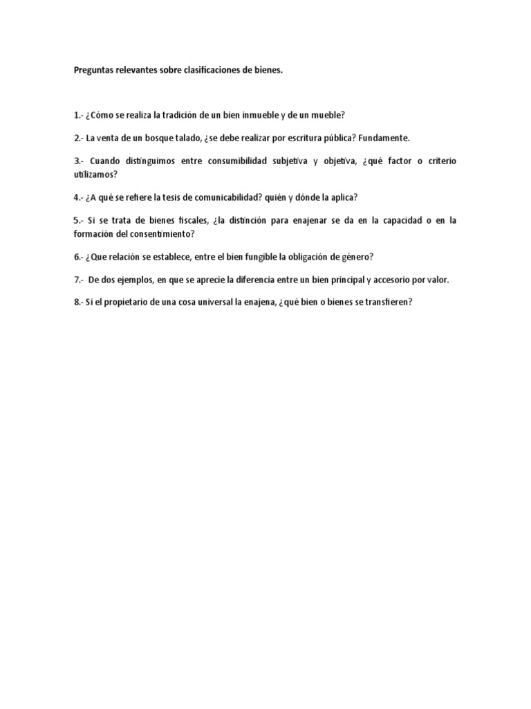 Preguntas Relevantes Bienes | PDF