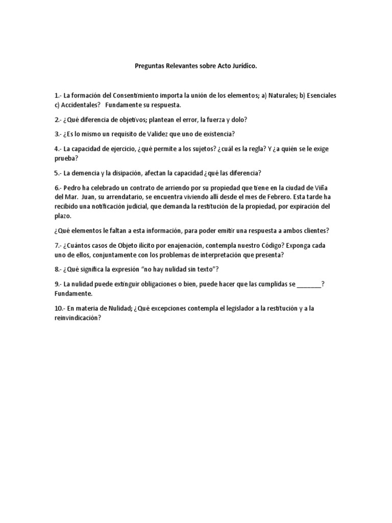 Preguntas Relevantes Sobre Acto Juridico (Parte Ii) | PDF