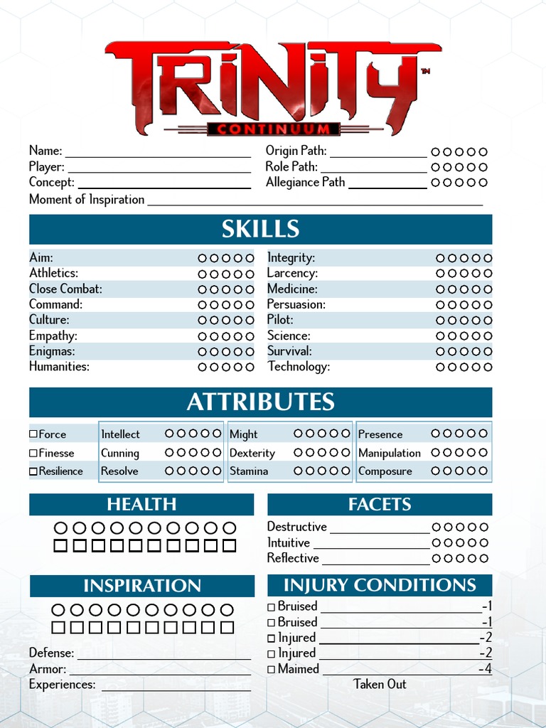 Trinity Continuum - Character Sheet | PDF