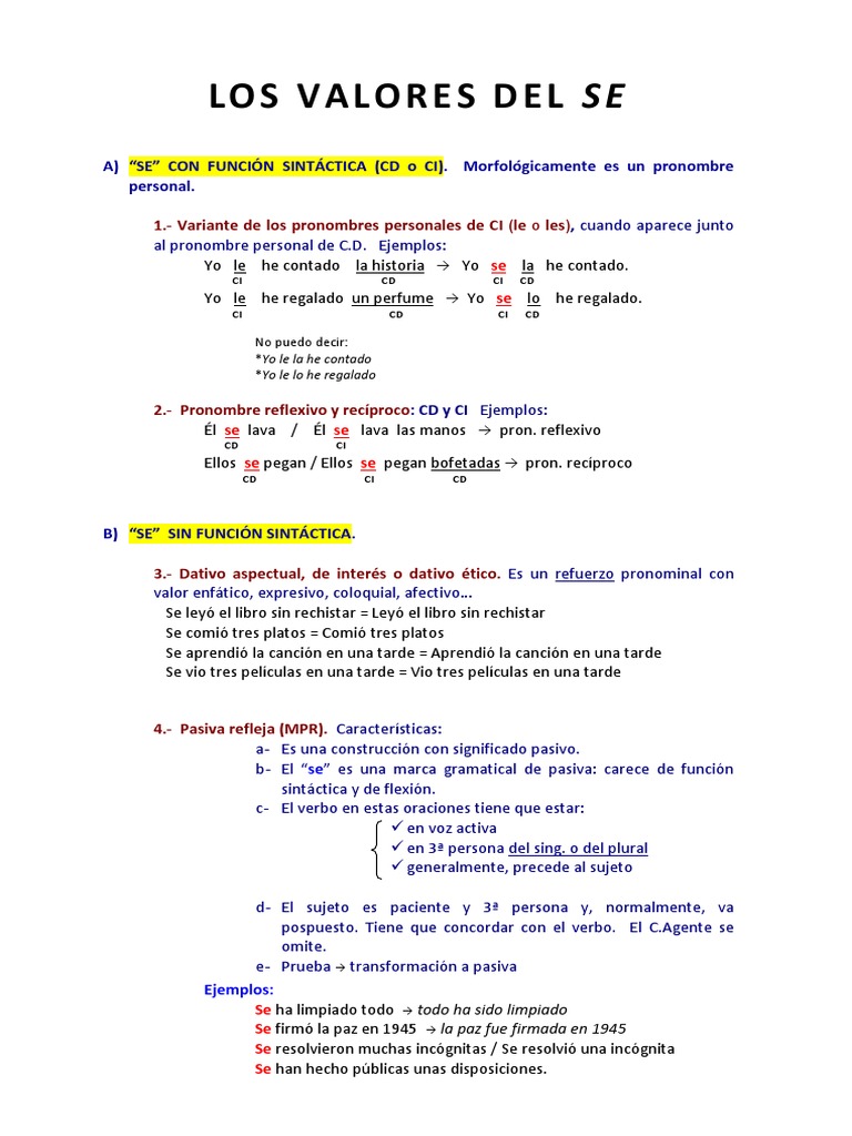 Valores Del SE | PDF | Verbo | Asunto (gramática)