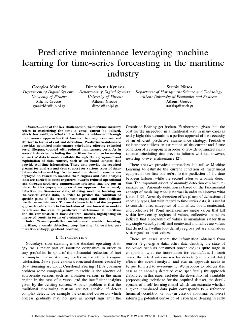 Makridis2020 - Predictive Maintenance Leveraging Machine | PDF | Time Series | Machine Learning