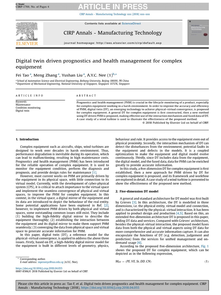 Tao2018 Digital Twin Driven Prognostics And Health Management For