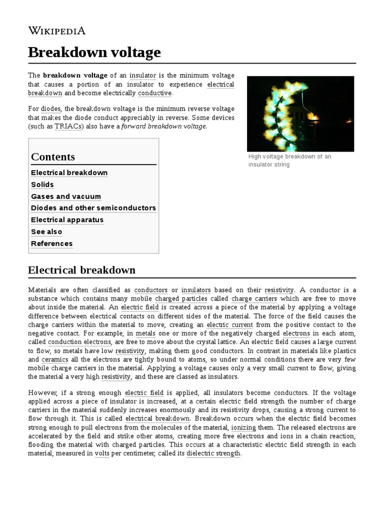 Breakdown Voltage | PDF | Electrical Breakdown | Insulator (Electricity)