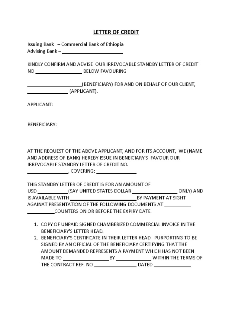 Letter of Credit Format | PDF | Letter Of Credit | Business