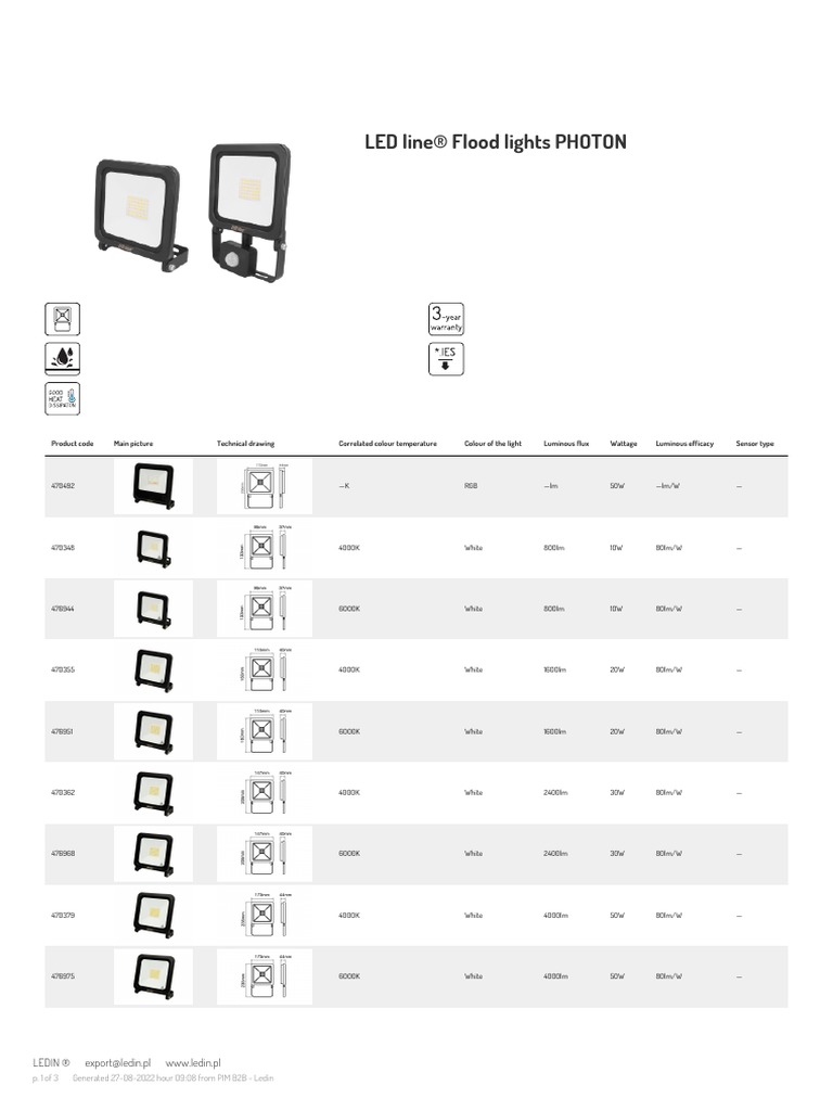LED Line® Flood Lights PHOTON | PDF | Electrical Engineering | Electromagnetic Spectrum