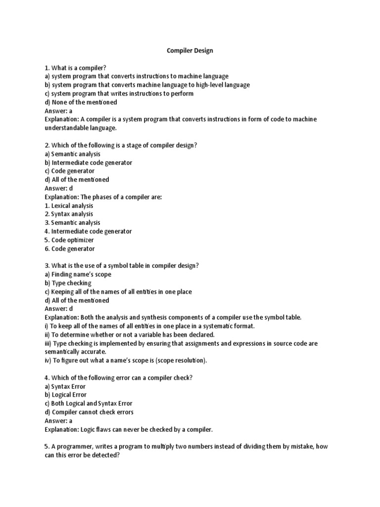 Compiler Design Practice Set 1 Pdf Compiler Programming