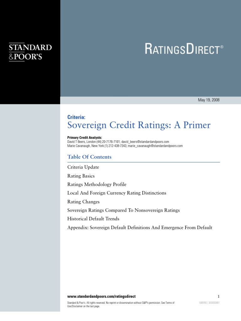 Sovereign Credit Ratings Primer - SP | PDF | Business | Social Science