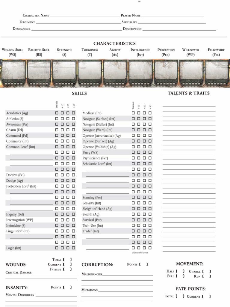 Light Character Sheet For Only War - Printer Friendly | PDF