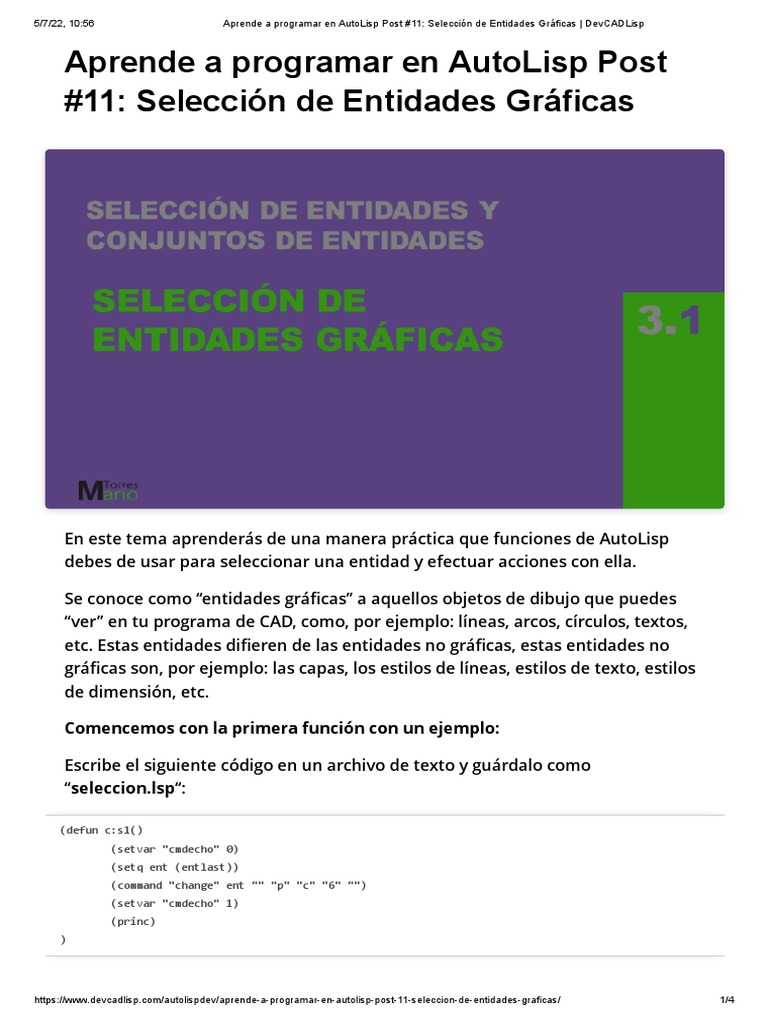 Aprende A Programar en AutoLisp Post #11 - Selección de Entidades Gráficas - DevCADLisp | PDF ...