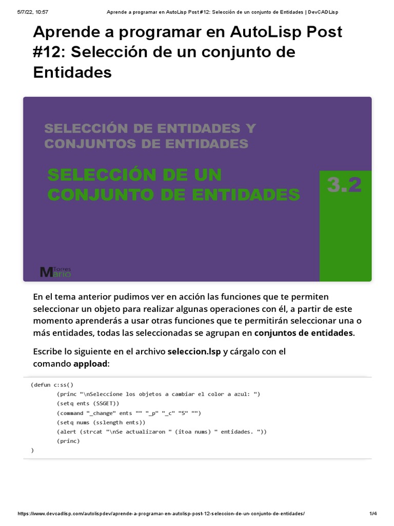 Aprende A Programar en AutoLisp Post #12 - Selección de Un Conjunto de Entidades - DevCADLisp ...