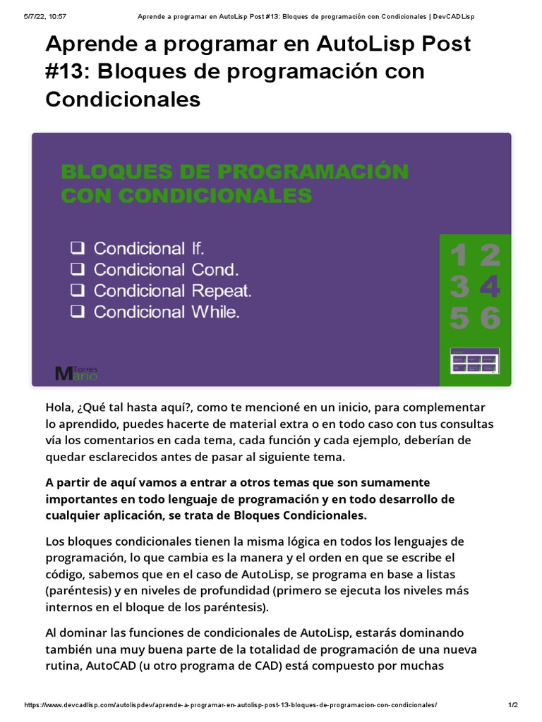 Aprende A Programar En Autolisp Post 13 Bloques De Programación Con Condicionales 