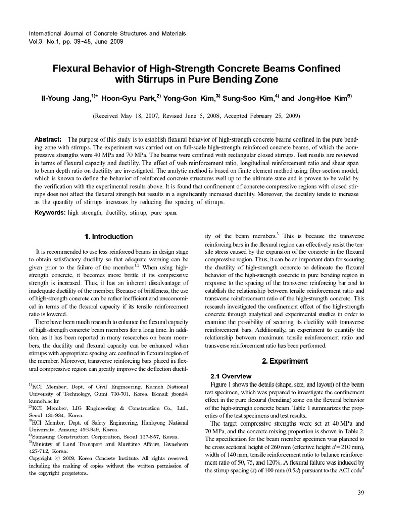 Flexural Behavior of High-Strength Concrete Beams Confined With Stirrups in Pure Bending Zone ...