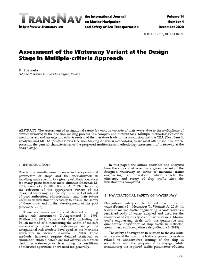 Assessment of The Waterway Variant at The Design Stage in Multiple ... Assessment of The Waterway Variant at The Design Stage in Multiple ...