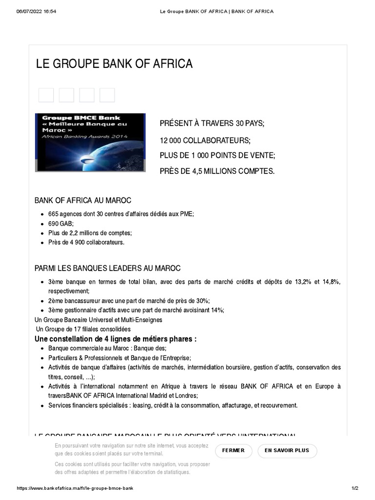 Présentation du Groupe Bank of Africa | PDF | Banques | Bancaire