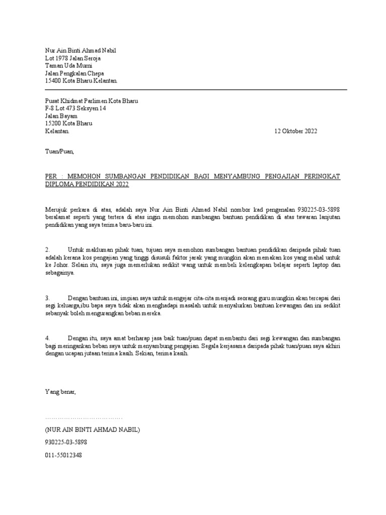 Surat Rasmi Memohon Sumbangan | PDF