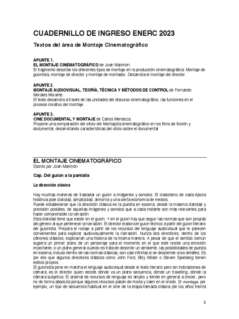 06.MONTAJE. Cuadernillo Texto Ingreso ENERC 2023 | PDF | Hora | Ritmo