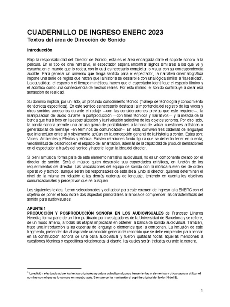 07.SONIDO. Cuadernillo Texto Ingreso ENERC 2023 | PDF | Sonido | Micrófono