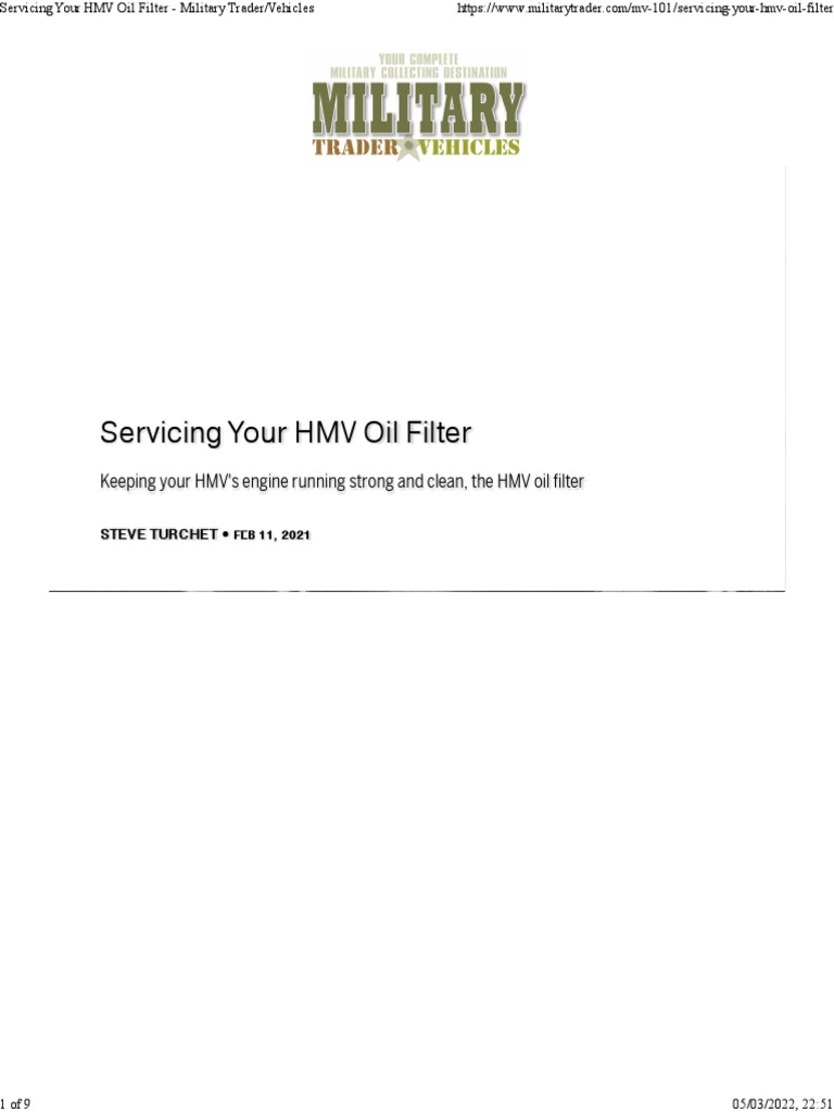 Servicing Your HMV Oil Filter - Military Trader - Vehicles | PDF | Internal Combustion Engine ...