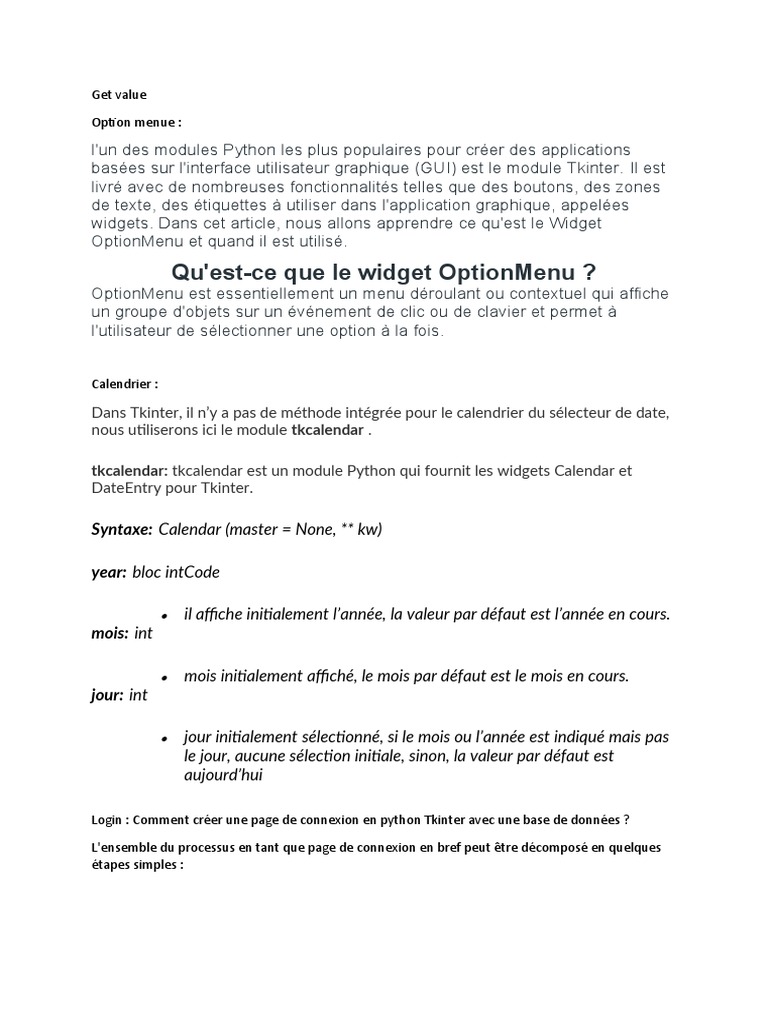 Widgets Tkinter: Guide Pratique | PDF