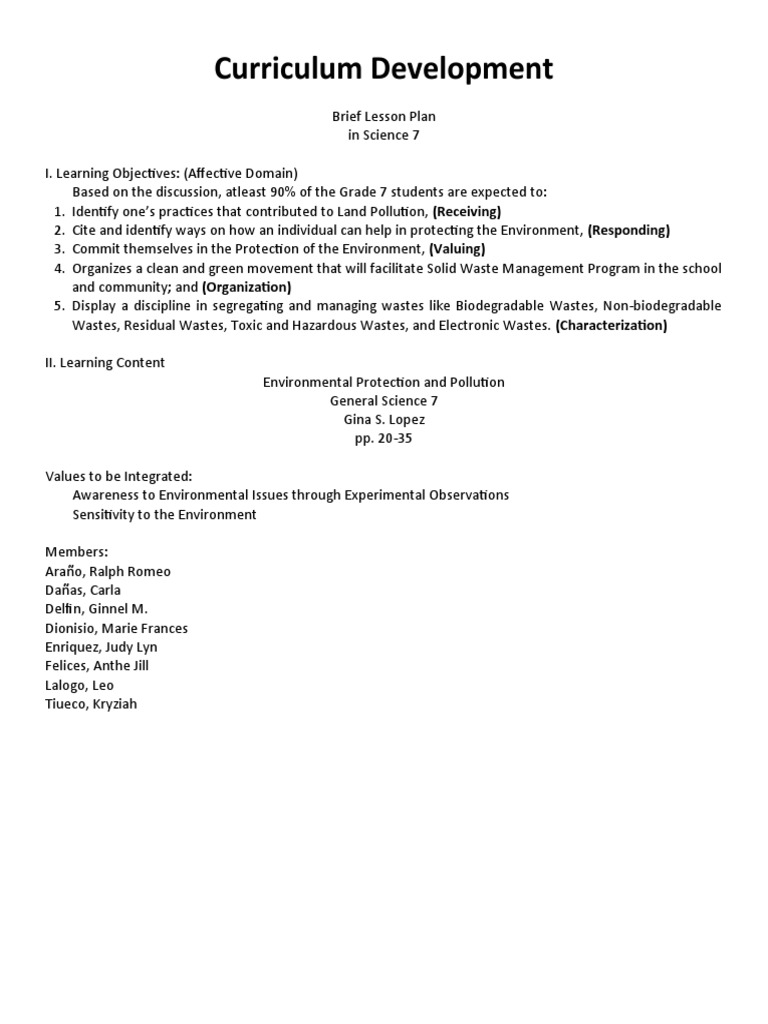 Curriculum Devt - Learning Objectives - Affective Domain | PDF