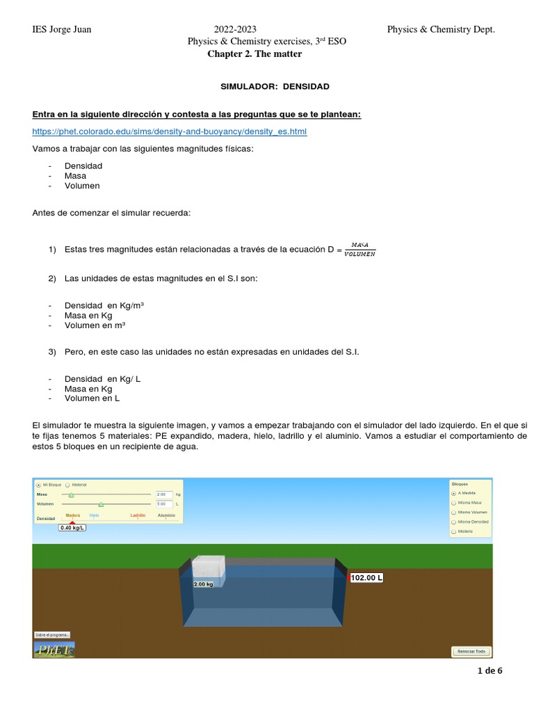 Actividades Simulador Densidad | PDF | Densidad | Volumen