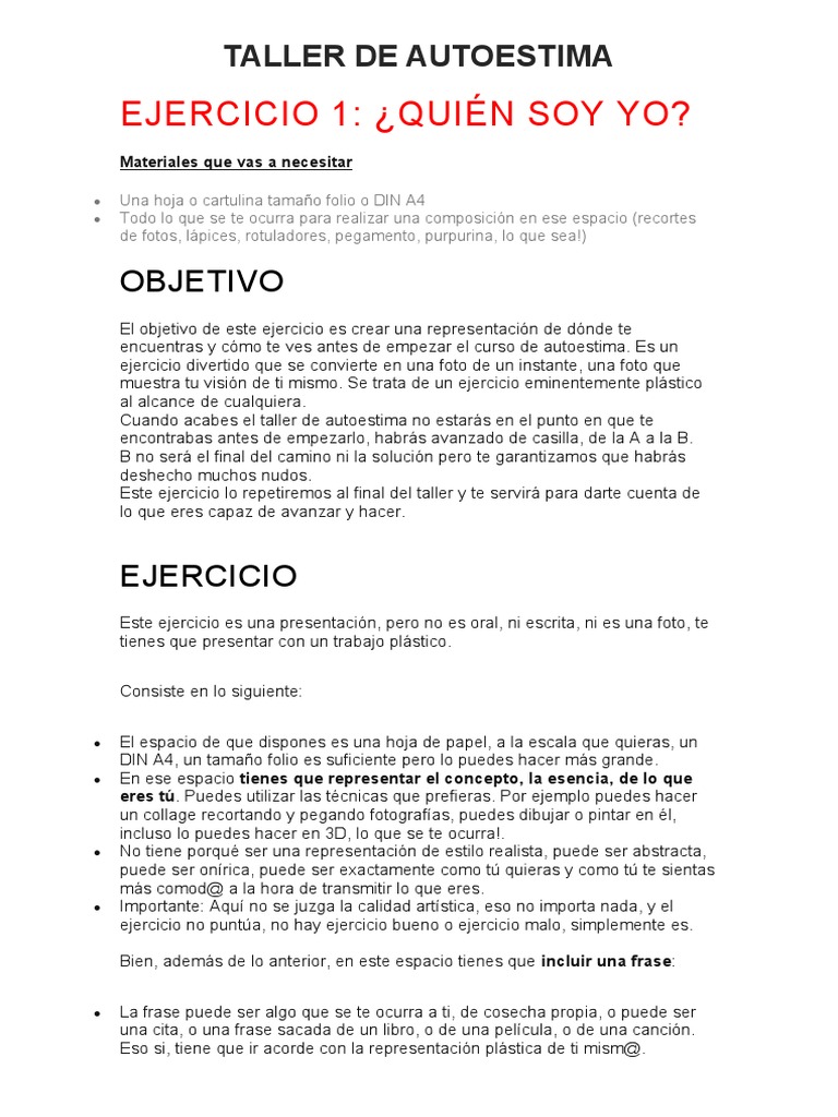 Taller de Autoestima | PDF | Autoestima | Bolígrafo