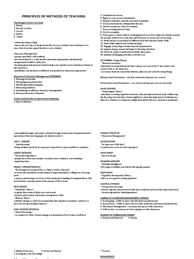 Principles of Methods of Teaching - Complete Reviewer | PDF | Teaching Method | Learning