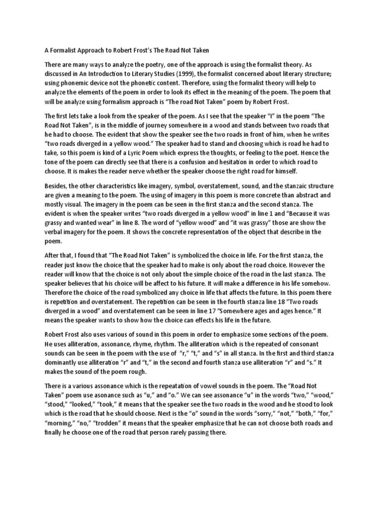 Formalist Analysis of Frost's Poem | PDF | Poetry | Poetic Form