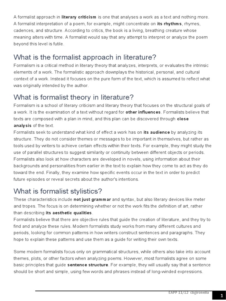 Formalism | PDF | Syntax | Poetry