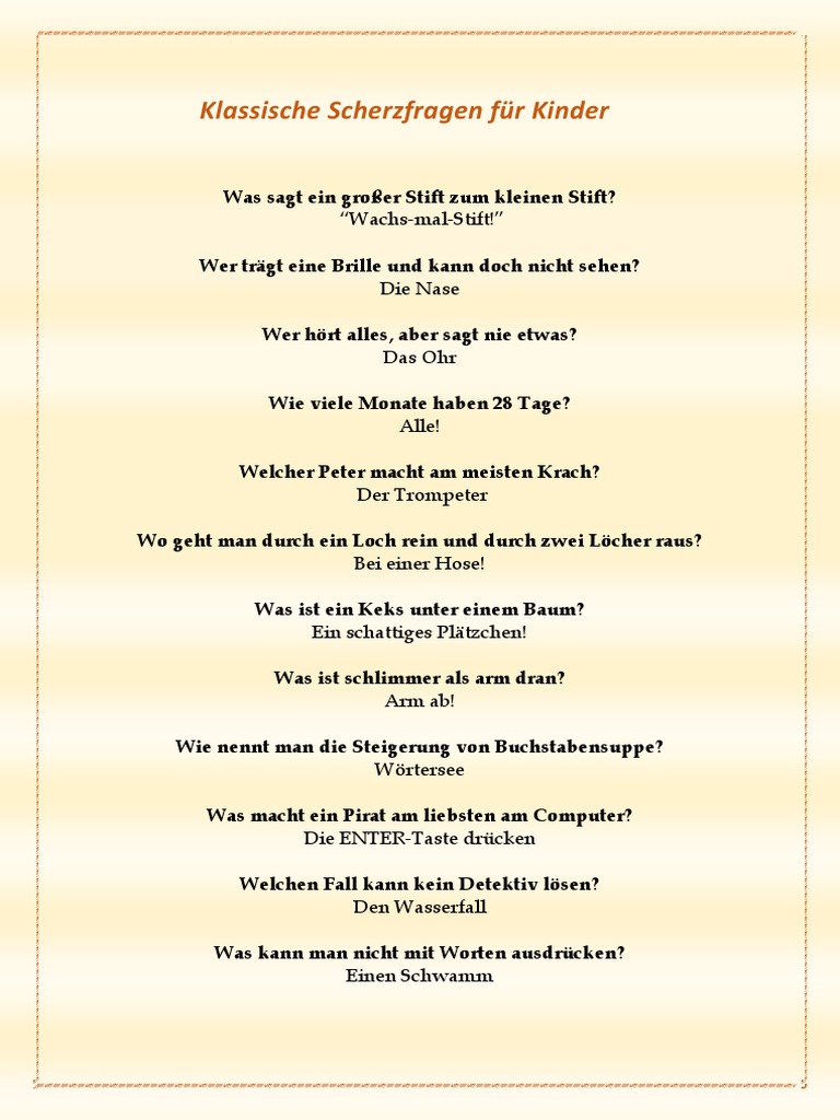 Klassische Scherzfragen Fuer Kinder | PDF