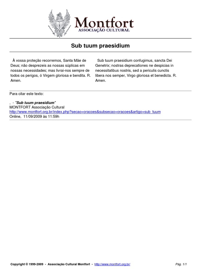 Oração Sub Tuum Praesidium | PDF