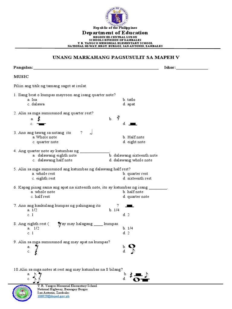 Vee Mapeh 5 Q1 Periodical Test Pdf