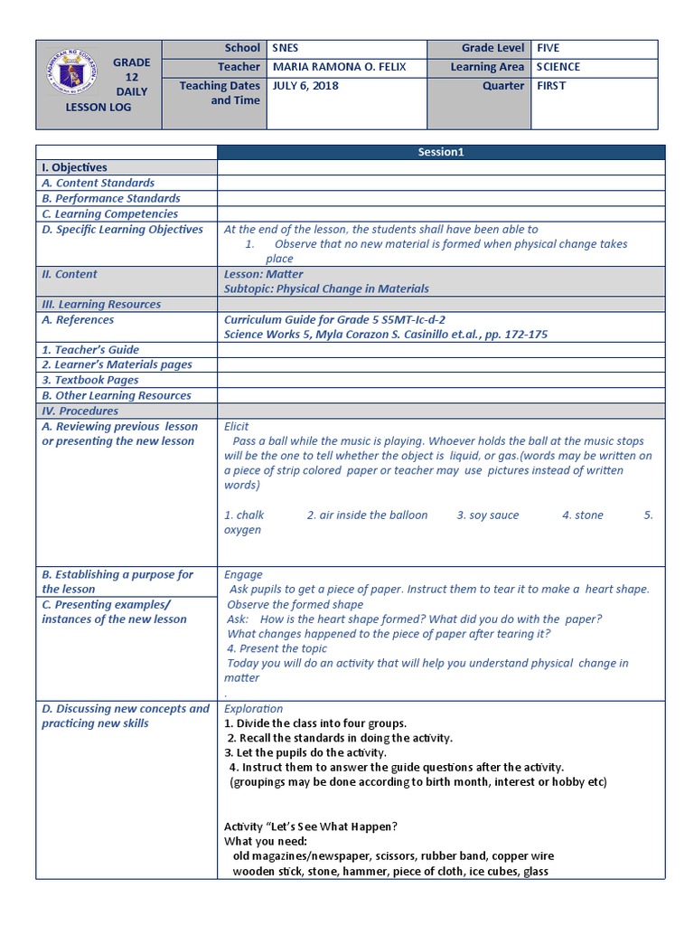 Q1 Science WK3 Day 5 | PDF | Learning | Phase (Matter)