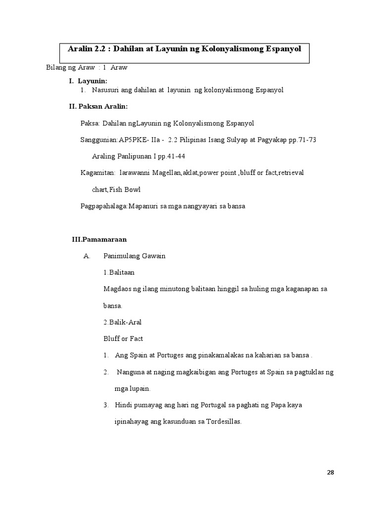 Aralin 2.2 GR 5 Nasusuri Ang Dahlan at Layunin | PDF