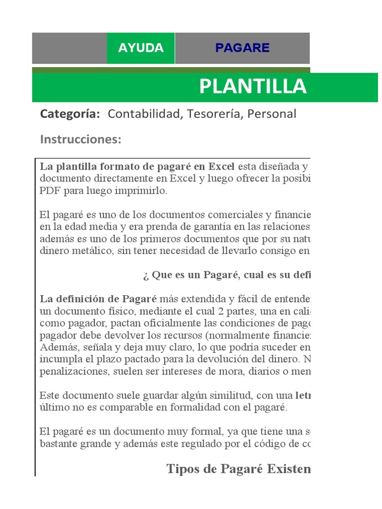 Plantilla de Pagaré en Excel Gratis | PDF | Dinero | Microsoft Excel