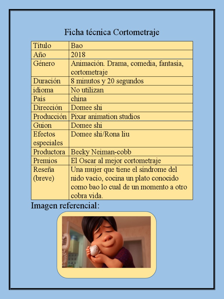 Ficha técnica del cortometraje Bao | PDF