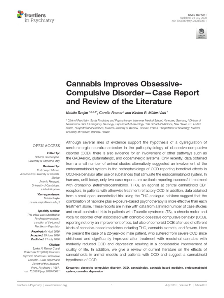 Patterns of Cannabis Use Among Individuals With Obsessive Compulsive ...