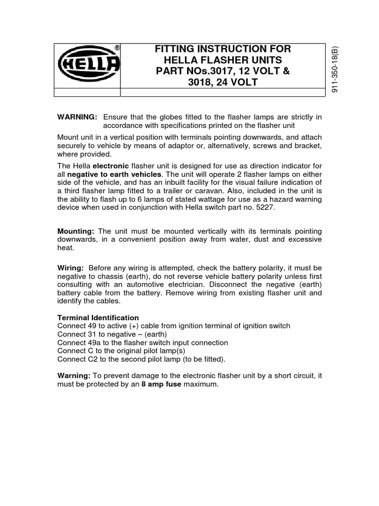 Hella Flasher Unit Wiring Guide | PDF | Electrical Wiring | Switch